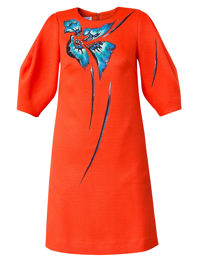 ORCHID TREE FLOWER-PAINTED VOLUMINOUS SLEEVE TWEED DRESS – FashionRooftop